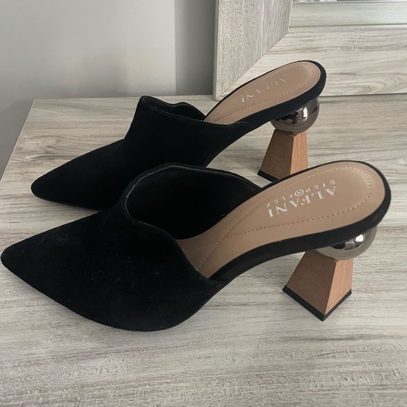 Alfani | Shoes | Alfani Black Mules With Unique Heel Design | Poshmark